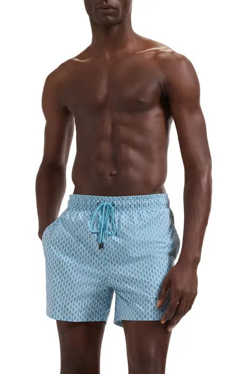 Bugatchi Cruz Print Swim Trunks - Teal
