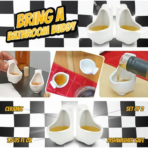 FAIRLY ODD NOVELTIES Urinal Shot Glasses, 2 Pieces, 1.5oz3.1 Inches