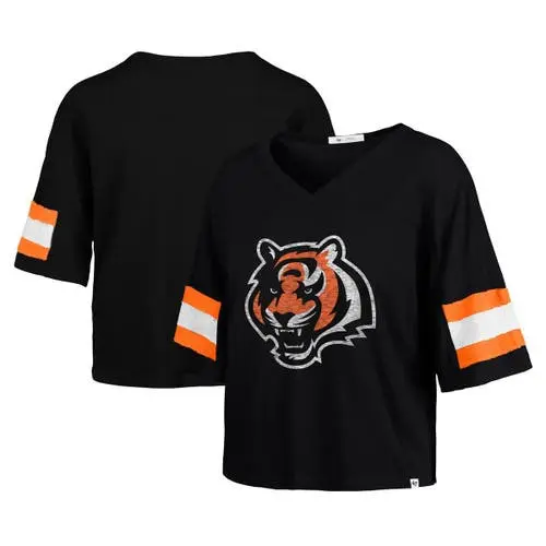 '47 47 Cincinnati Bengals Double Header Scout Cropped V-neck T-shirt - Black