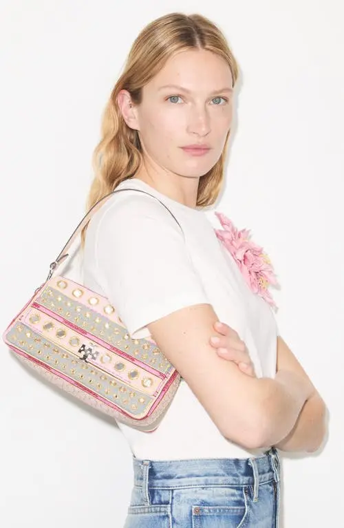 Tory Burch Small Embellished Shoulder Bag - Pink/gray