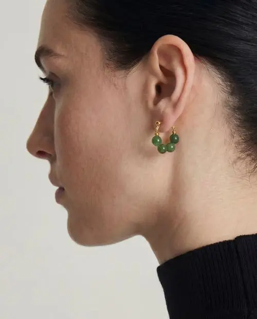 SEREE Fay Beaded Jade Hoop Earrings - Green