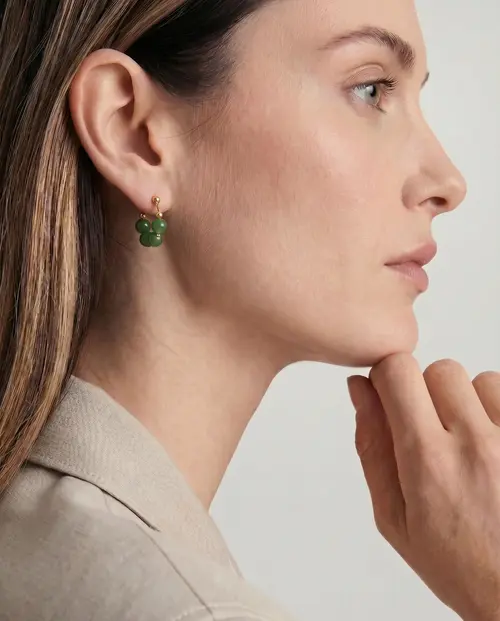 SEREE Fay Beaded Jade Hoop Earrings - Green
