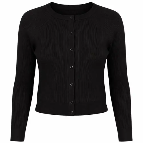 Coco Cropped Rib Knit Raglan Button Cardigan - Black