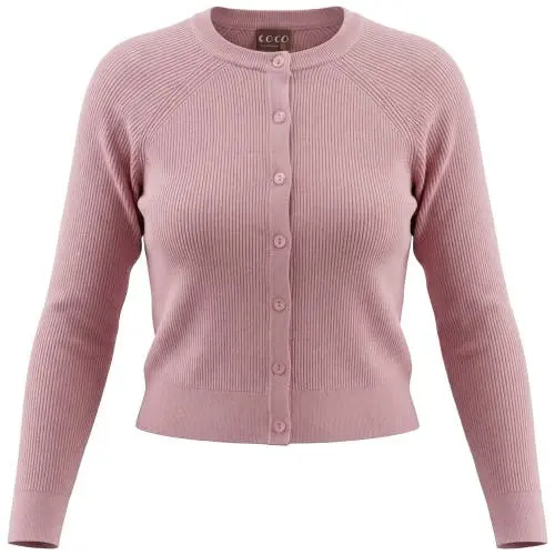 Coco Cropped Rib Knit Raglan Button Cardigan - Blush