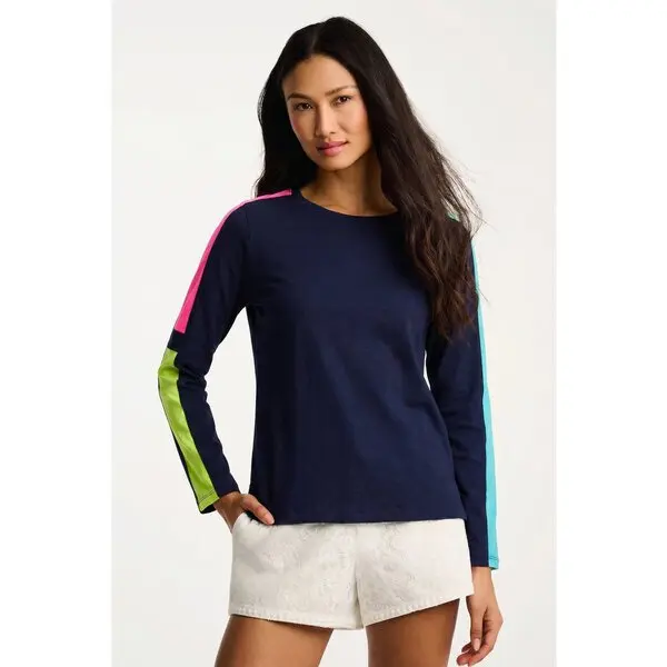 Lisa Todd Crewneck T-shirt With Mesh Inserts - Navy Multi