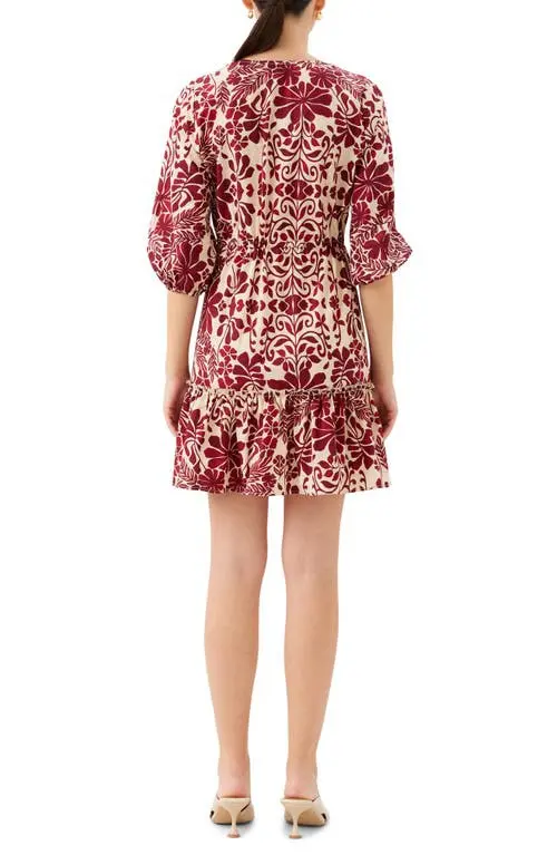 Fifteen Twenty Printed Cotton Mini Dress With Tie Waist