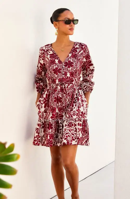 Fifteen Twenty Printed Cotton Mini Dress With Tie Waist