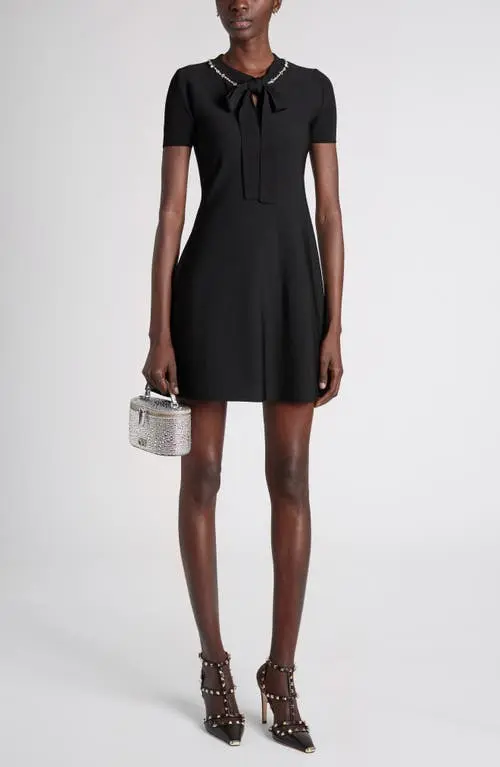 Valentino Garavani Rhinestone Embellished Fit & Flare Mini Sweater Dress