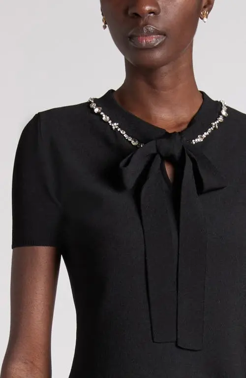 Valentino Garavani Rhinestone Embellished Fit & Flare Mini Sweater Dress