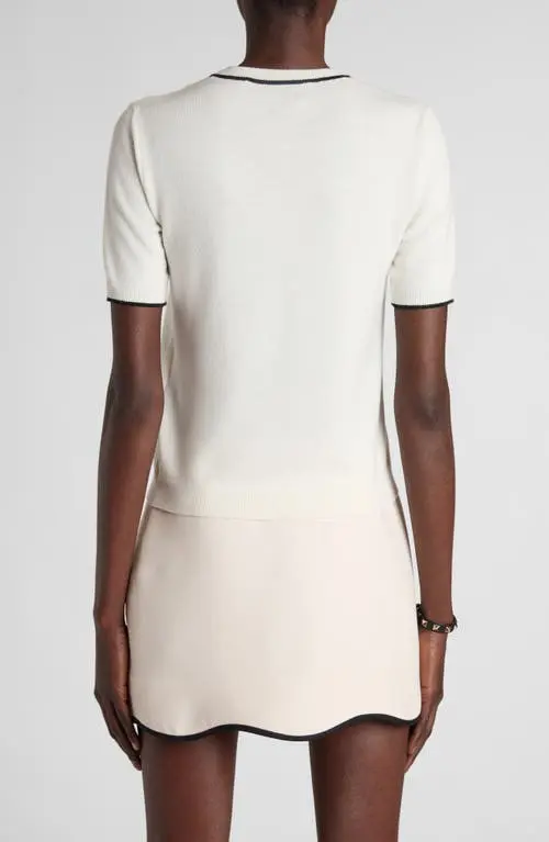 Valentino Garavani Short Sleeve Wool Sweater With V-detail Bow