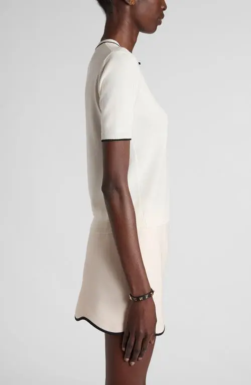 Valentino Garavani Short Sleeve Wool Sweater With V-detail Bow