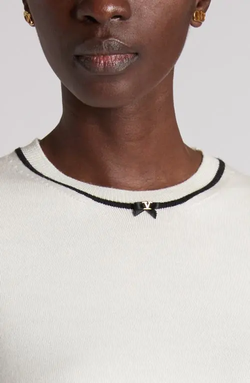 Valentino Garavani Short Sleeve Wool Sweater With V-detail Bow