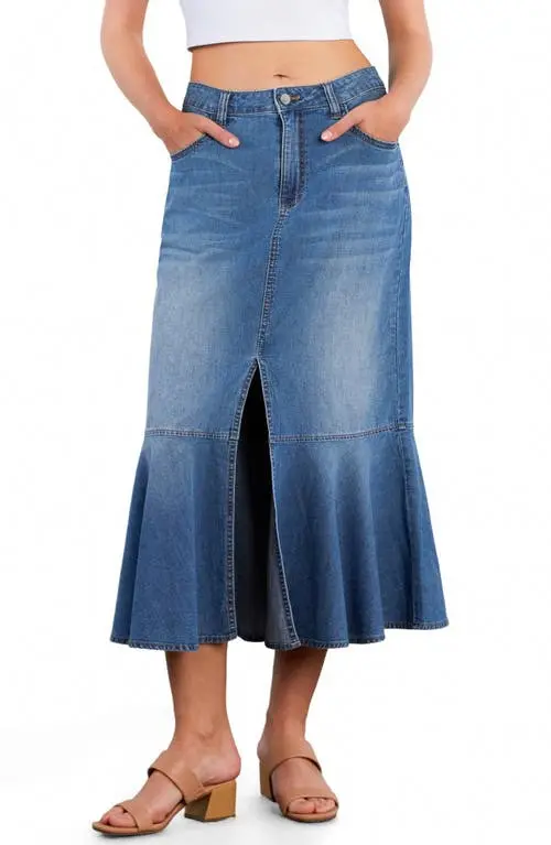 WASH LAB DENIM Mermaid Midi Skirt - Denim Bloom