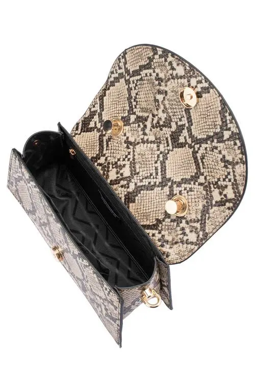 OLGA BERG Snakeskin Embossed Faux Leather Top Handle Bag