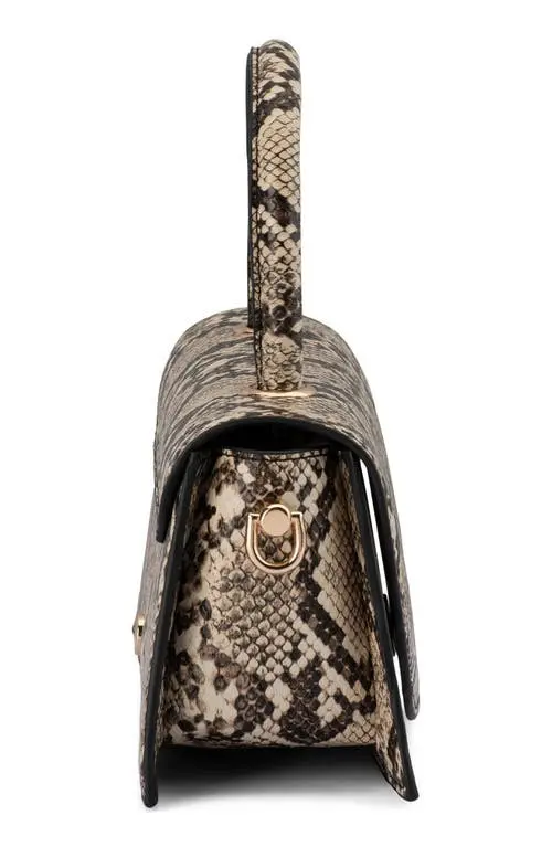 OLGA BERG Snakeskin Embossed Faux Leather Top Handle Bag