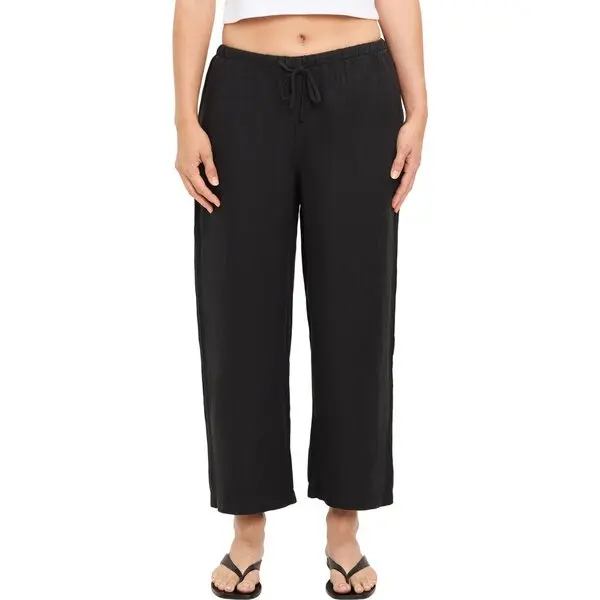 Michael Stars Linen Blend Wide Leg Drawstring Pants - Black