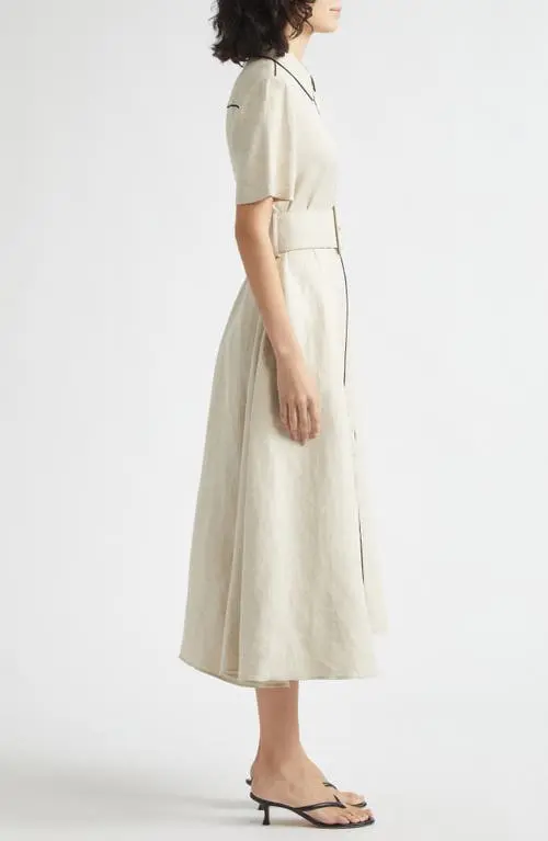 TOCCIN Linen Blend Shirtdress With Belt - Desert/jet