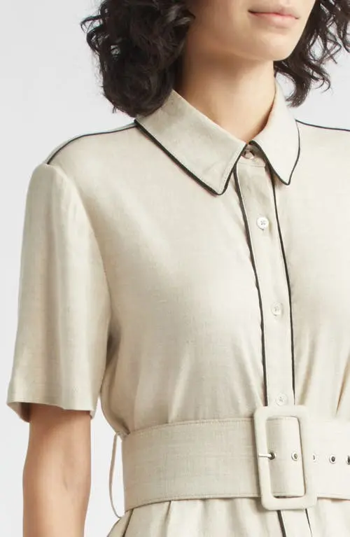 TOCCIN Linen Blend Shirtdress With Belt - Desert/jet