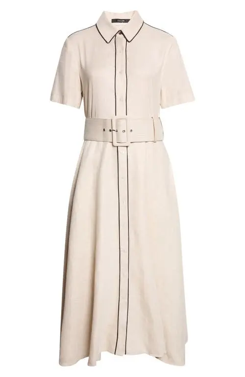 TOCCIN Linen Blend Shirtdress With Belt - Desert/jet