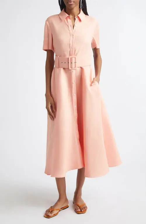 TOCCIN Linen Blend Shirtdress With Belt - Sherbert
