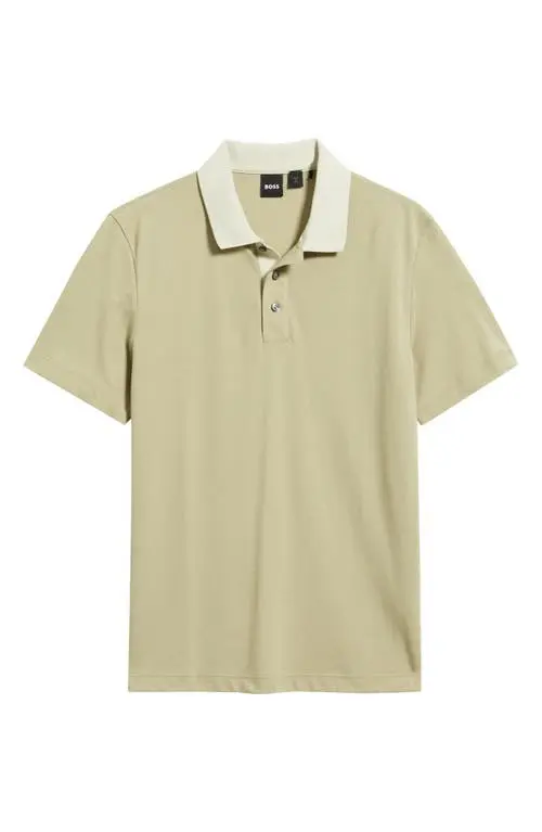 BOSS Parlay Contrast Collar Cotton Polo - Open Beige