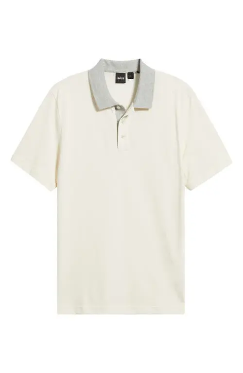 BOSS Parlay Contrast Collar Cotton Polo - Open White
