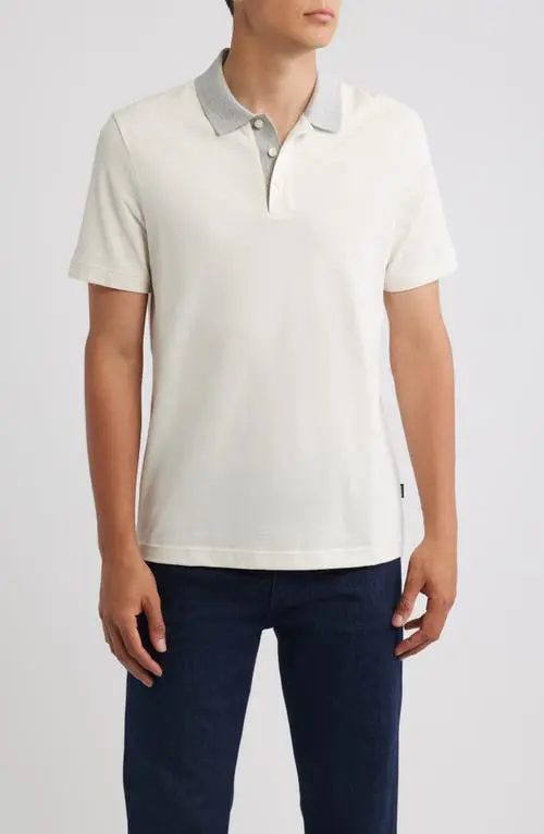 BOSS Parlay Contrast Collar Cotton Polo - Open White