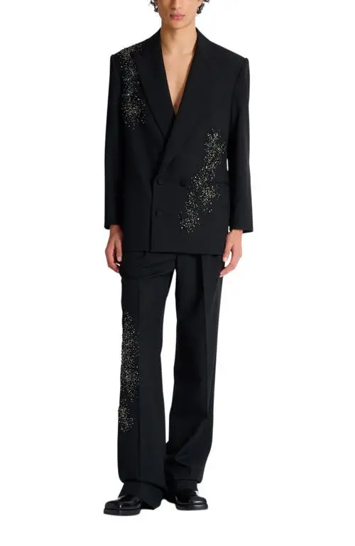 Balmain Pleated Wool Trousers With "sand Effect" Embroidery