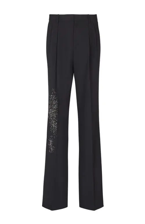Balmain Pleated Wool Trousers With "sand Effect" Embroidery