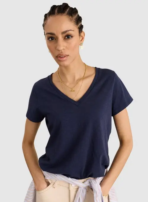 BAUKJEN Hanorah V-neck T-shirt - Deep Indigo