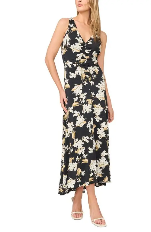 Ted Baker London Ariana Sleeveless Floral Print Ruched Maxi Dress - Rich Black