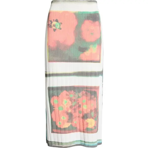 Staud Noemi Ribbed Knit Floral Midi Skirt - Superbloom