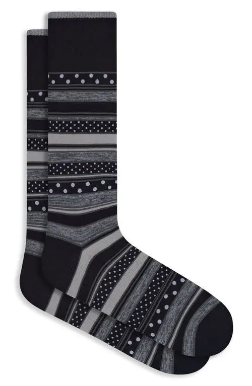Bugatchi Mercerized Cotton Blend Dress Socks With Mixed Stripes - Black