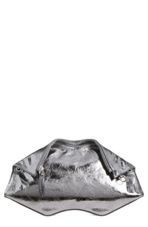 Alexander McQueen Manta Crinkled Metallic Leather Clutch - Lead