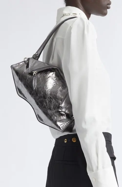 Alexander McQueen Manta Crinkled Metallic Leather Clutch - Lead
