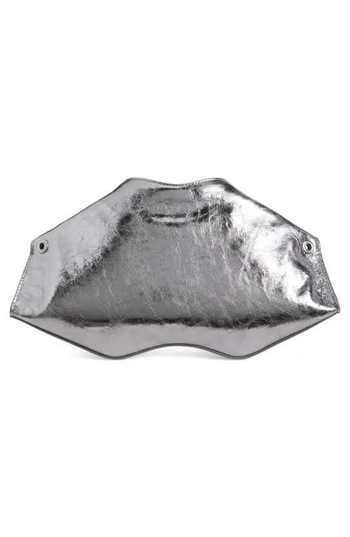 Alexander McQueen Manta Crinkled Metallic Leather Clutch - Lead