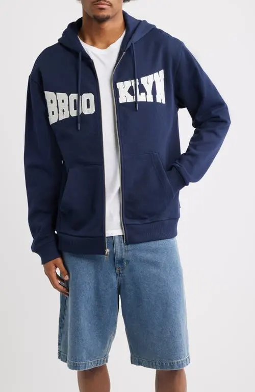 Brooklyn Industries Logo Appliqué Zip Hoodie - Black Iris