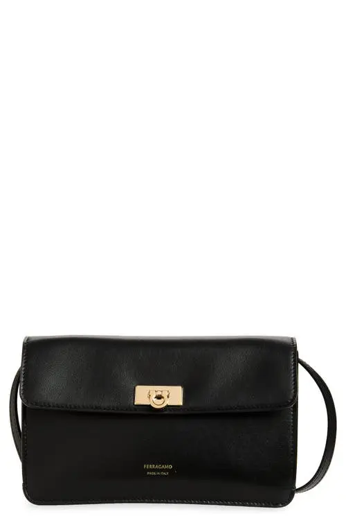 FERRAGAMO Harley Gancini Lock Calfskin Leather Shoulder Bag - Nero