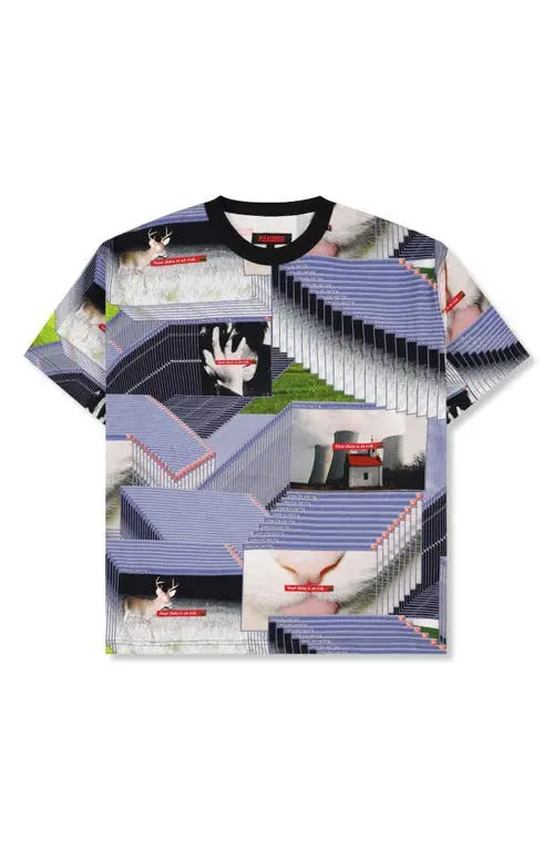 PLEASURES Crash Graphic Print Oversize Cotton T-shirt - Black Multi