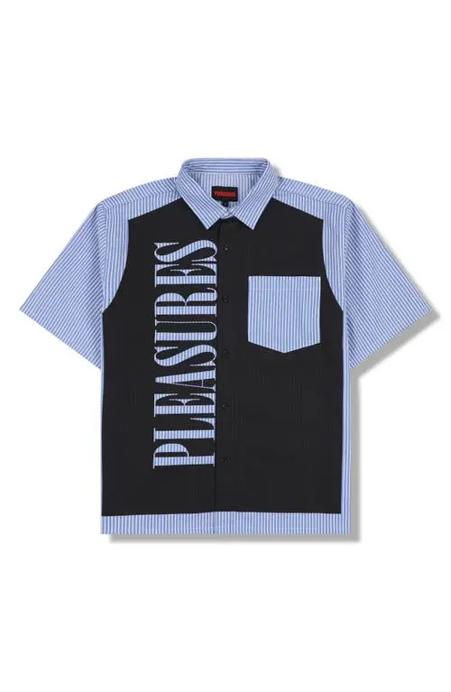 PLEASURES Onyx Stripe Graphic Button-up Shirt - Blue