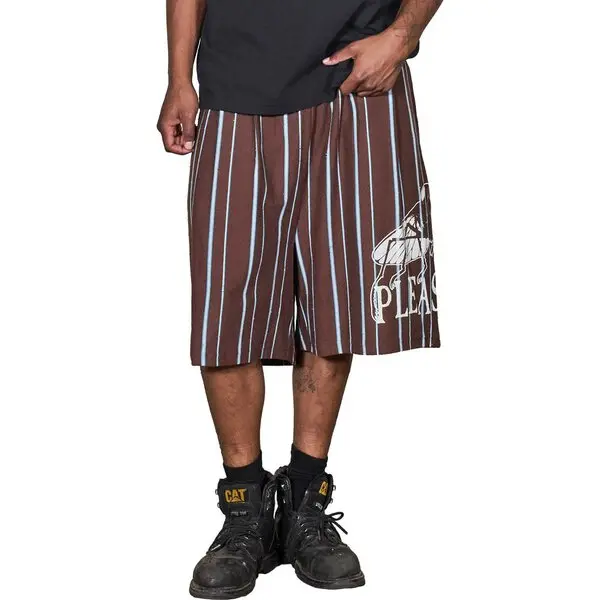 PLEASURES Teleport Wide Stripe Drawstring Cotton Shorts