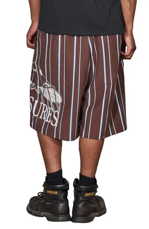 PLEASURES Teleport Wide Stripe Drawstring Cotton Shorts