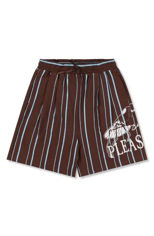 PLEASURES Teleport Wide Stripe Drawstring Cotton Shorts