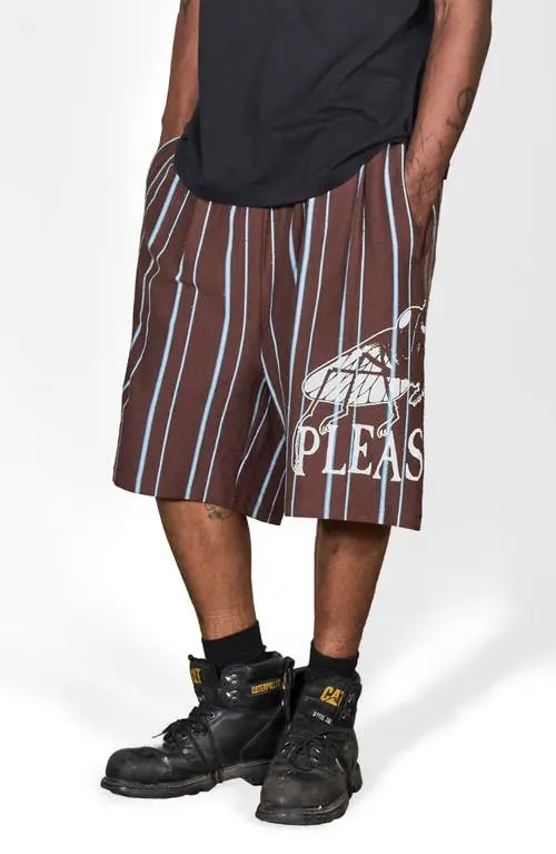 PLEASURES Teleport Wide Stripe Drawstring Cotton Shorts