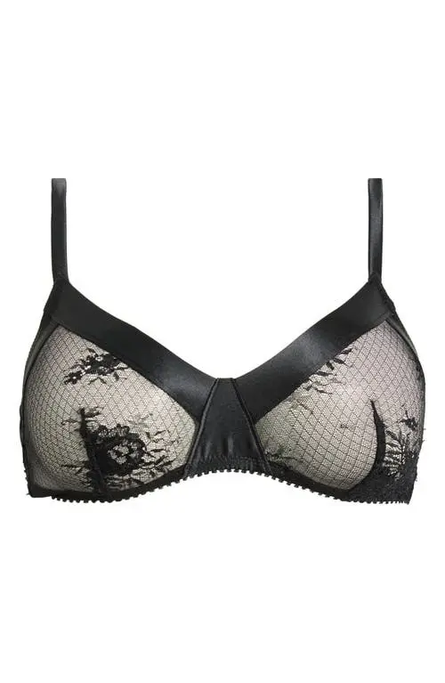 Simone Perele Louise Sheer Satin & Lace Triangle Bralette - Black