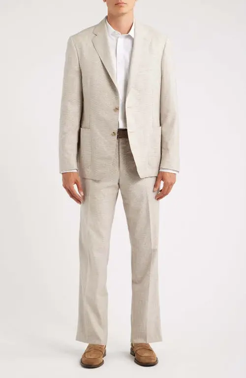 Vince Icon Relaxed Fit Tan Microcheck Wool Suit - Cream/grey