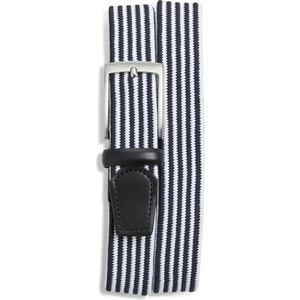 Nordstrom Woven Elastic Belt With Leather Trim - Navy Seaborne