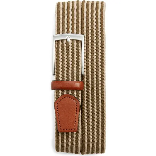 Nordstrom Woven Elastic Belt With Leather Trim - Olive Dark