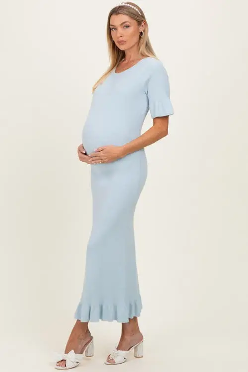 PINKBLUSH Ribbed Knit Bow Back Midi Maternity Dress