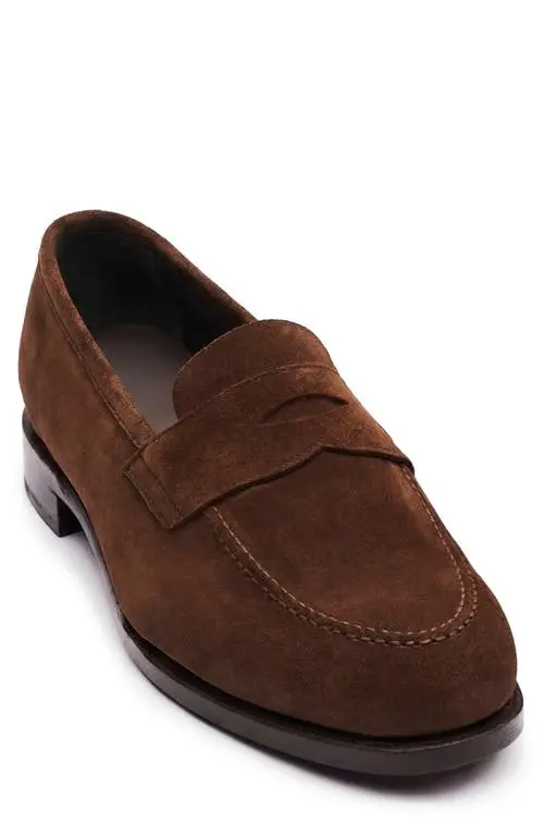 MORJAS The Penny Loafer In Suede - Medium Brown Suede